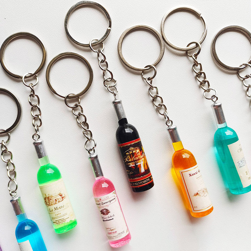 Colorful Simulation Red Wine Bottle Key Ring Fashion Resin Beverage ...