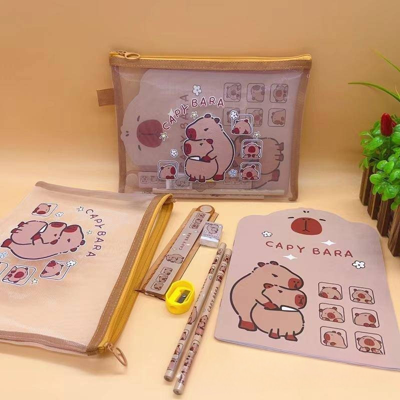 7Pcs Cute Capybara Portable Kid Party Gift Bag Stationery Pen Ruler ...