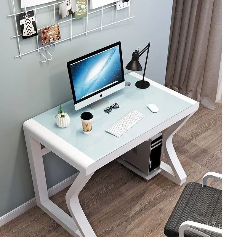 Computer Desk Tempered Glass Desktop Home Bedroom Computer Table ...