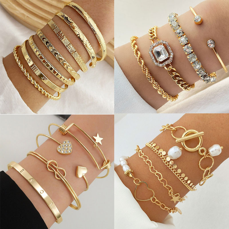 Cool Elegant Multi-layer Bracelet Adjustable Bracelet Set Metal Chain ...