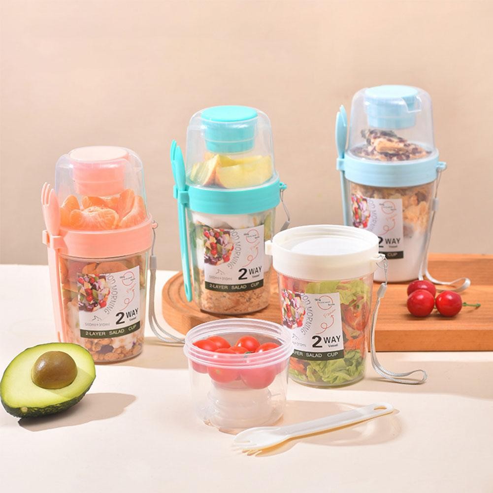 Portable Reusable Yogurt Cup 560ml+310ml Plastic Cup With Fork Z8l0 ...
