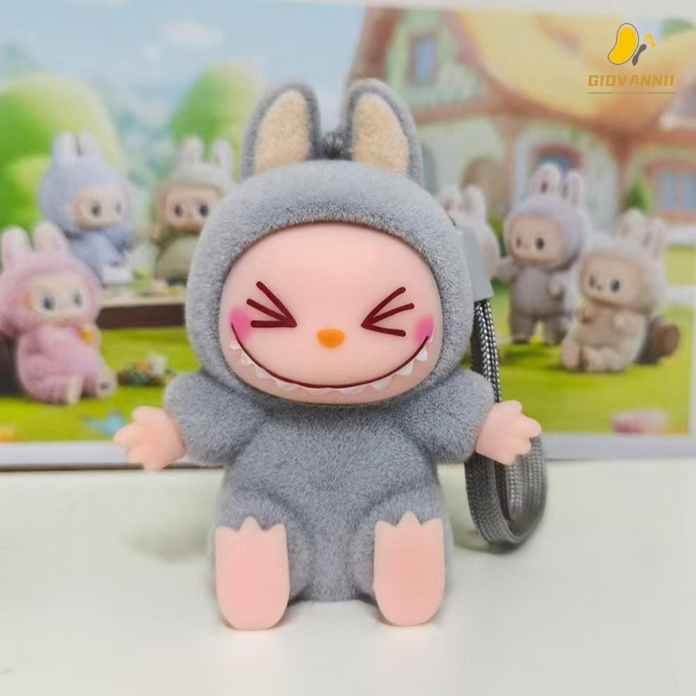 GIOVANNI1 Flocking Labubu Keychain, Cartoon Fluffy Plush PVC Doll Key ...