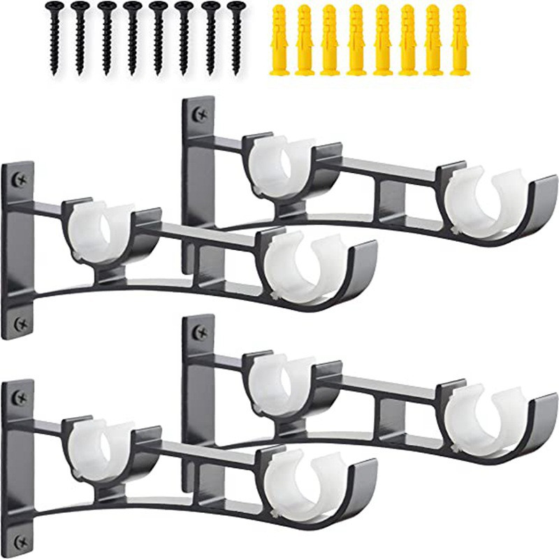 4PCS Aluminum Alloy Curtain Rod Roman Rod Bracket Top Mounted Double ...