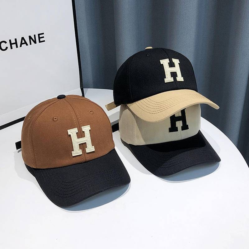 Korean letter H baseball cap, men's and women's white embroidered sun ...
