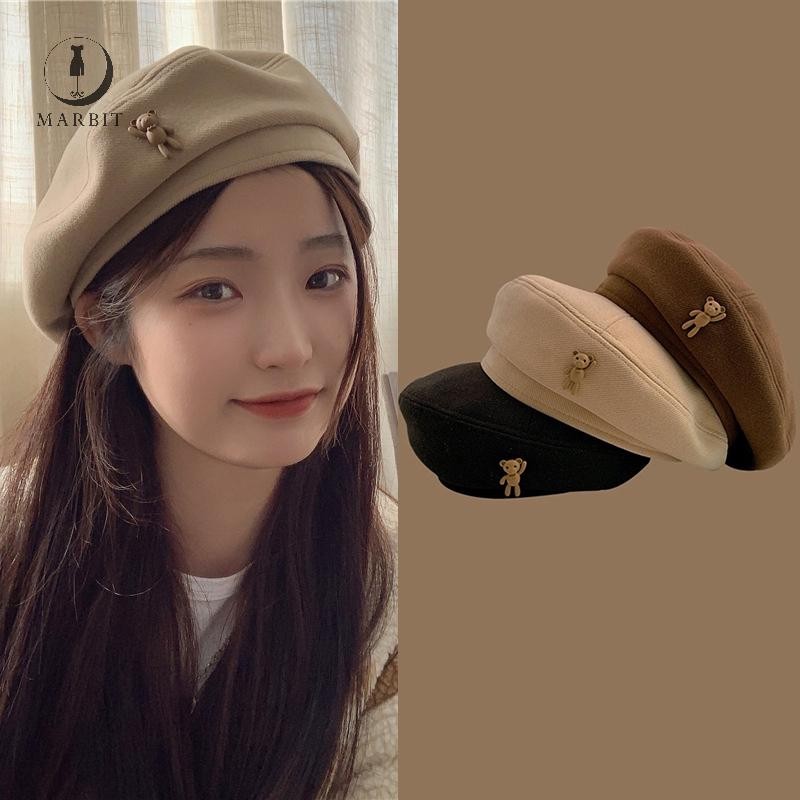 Marbit Korean Style Elegant Winter Cute Bear Solid Beret Hat Woolen ...