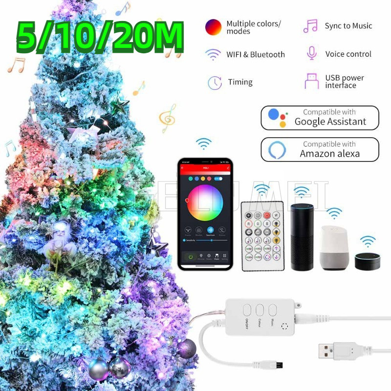 5/10/20M RGB Smart String Light DIY LED Fairy Lights Programmable USB ...