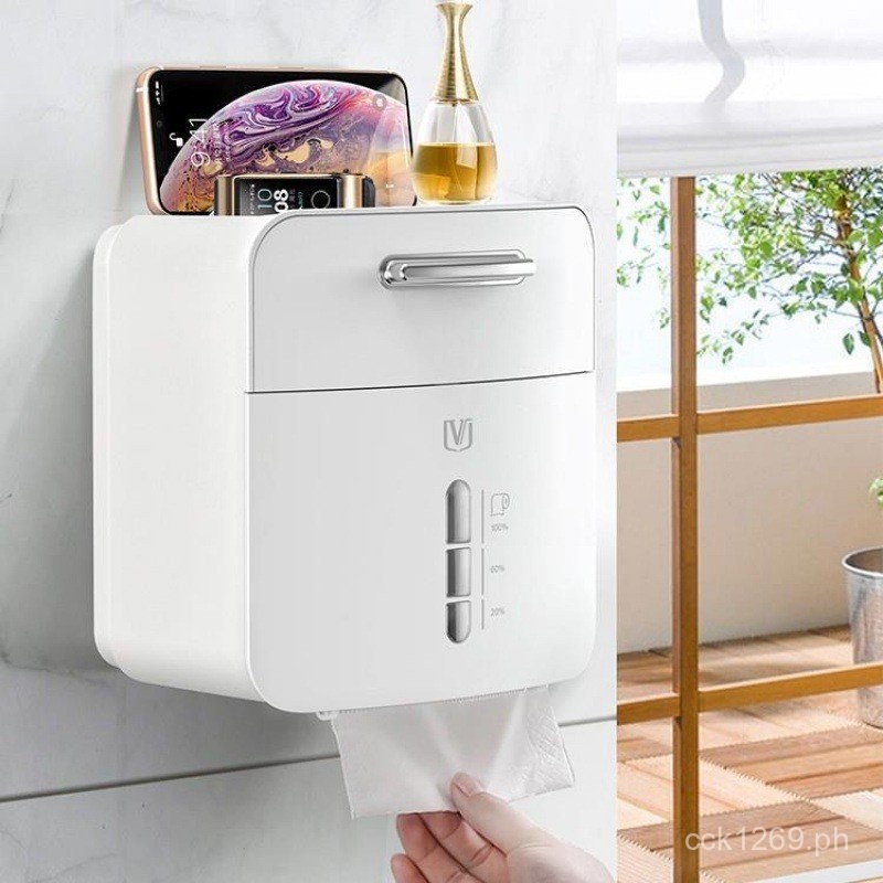 Wall-Mounted Waterproof No-Drill Tissue Holder Storage Rack Bathroom ...