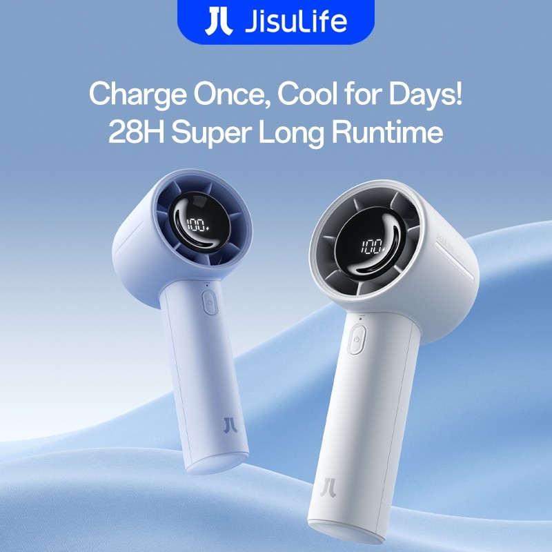 JISULIFE Life10/10S Handheld Fan 5‑Speed Turbo Mini Strong Wind, Long ...