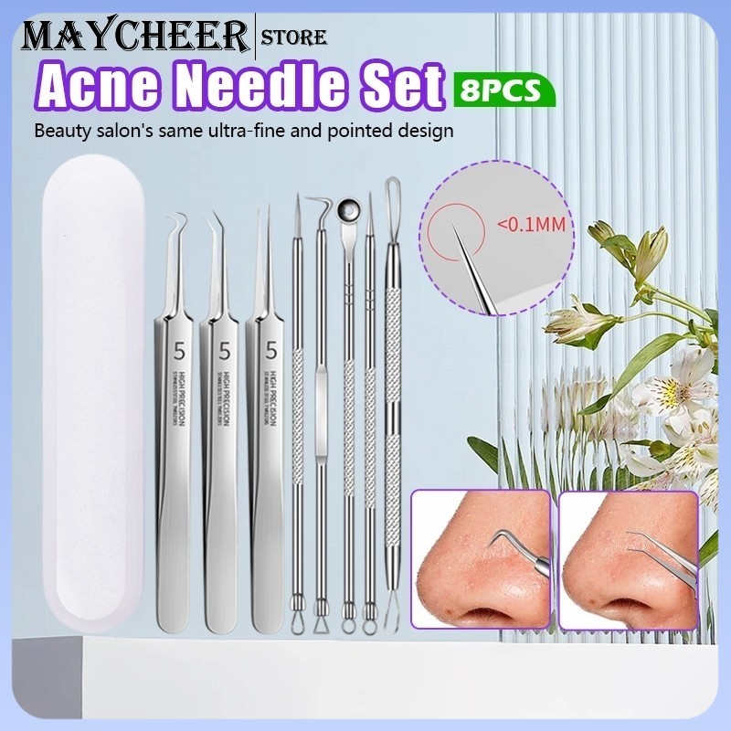 5/8PCS Set Stainless Steel Acne Clip Cell Tweezers Blackhead Remover ...