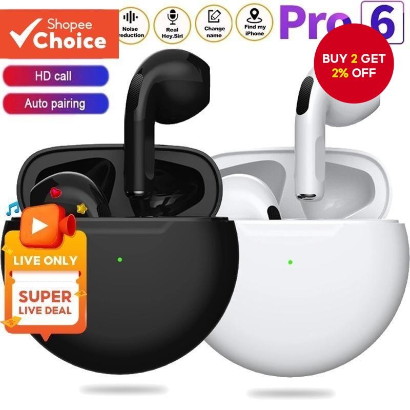 TWS Pro6 Wireless Bluetooth Headset With Microphone Touch Control ...