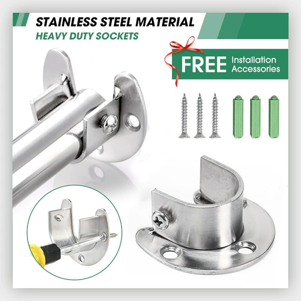 1/2Pcs U-Shaped Rod Stainless Steel Wardrobe Rods Bracket Closet Flange ...