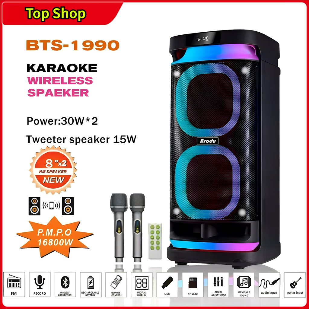 BTS-1990 Brodu Double 8 inches DJ singing speaker color LED charging ...