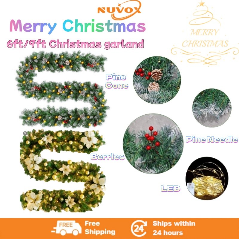 NUVOX 6ft/9ft Artificial Pine Christmas Garland Xmas Wreath 160 Heads ...