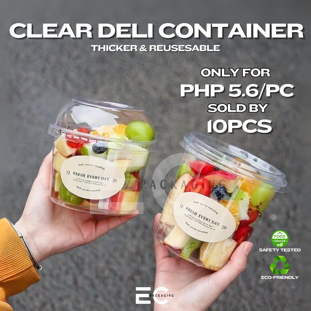 EC 10PCS Deli Plastic Fruit Container Box with Lid Round Plastic ...
