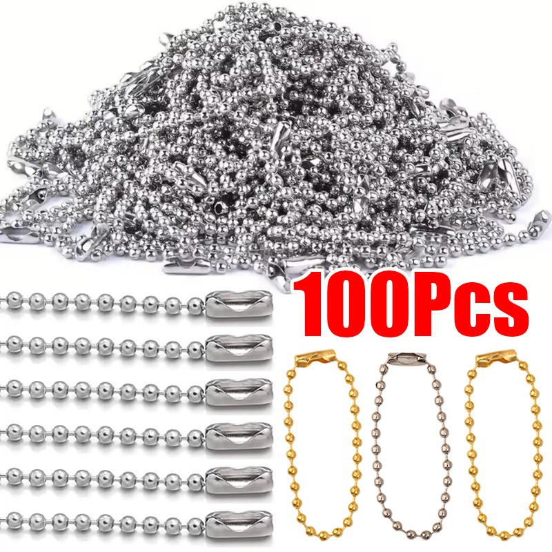 100Pcs Gold Silver Round Ball Bead Chains - DIY Dog ID Tags - 10cm Fish ...