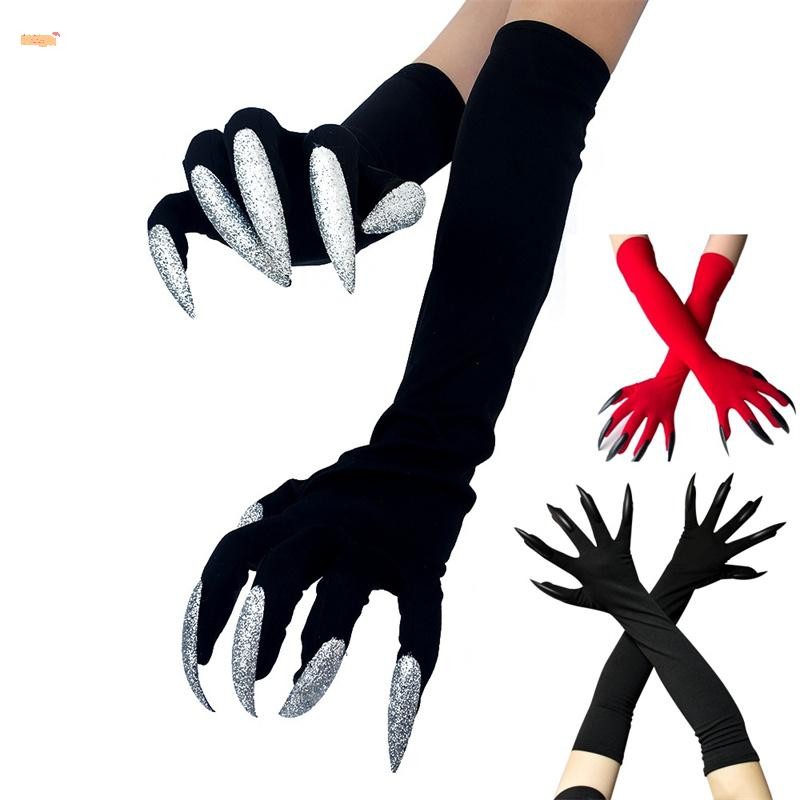 Sweet Halloween Costume Paw Gloves Long Fingernails Black Party Gloves ...