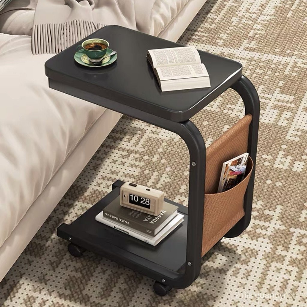 Movable Side Table with Pulley Small Coffee Table Sofa Side Table ...