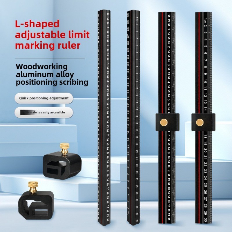 Metric/imperial aluminum alloy L-shaped limit marking ruler woodworking ...