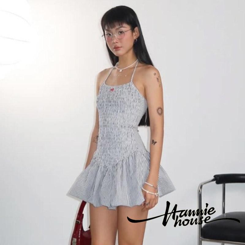 HANNIE House- Women´s Halter Neck Slim Striped Shirred Sleeveless ...