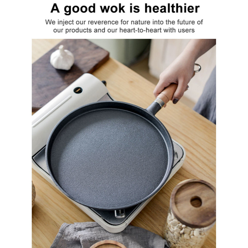 Thickened Cast Iron Flat Bottom Frying Pan Uncoated Non-Stick Pancake ...