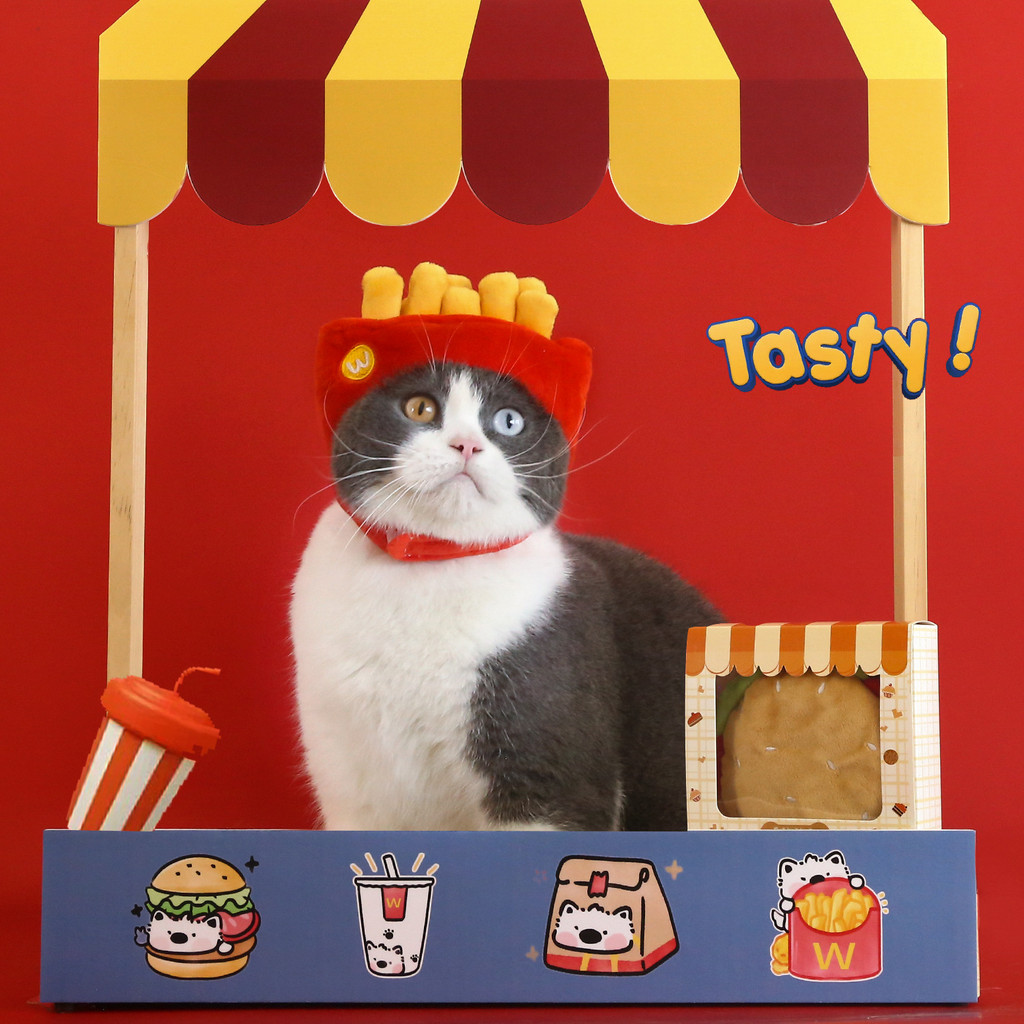 Pet Cat Dog Headgear Cute Hamburger Fries Hat Transformed Costume Photo ...