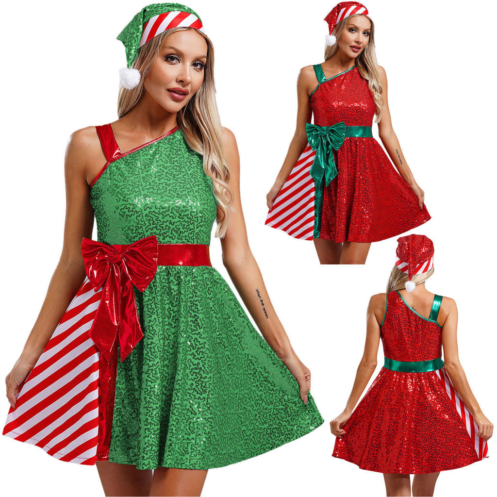 zdhoor Women Christmas Costume Santa Claus Costume Sleeveless Sequins ...