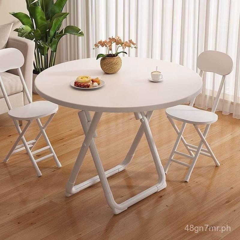 Folding Table Balcony White Small round Table Dormitory Table Simple ...
