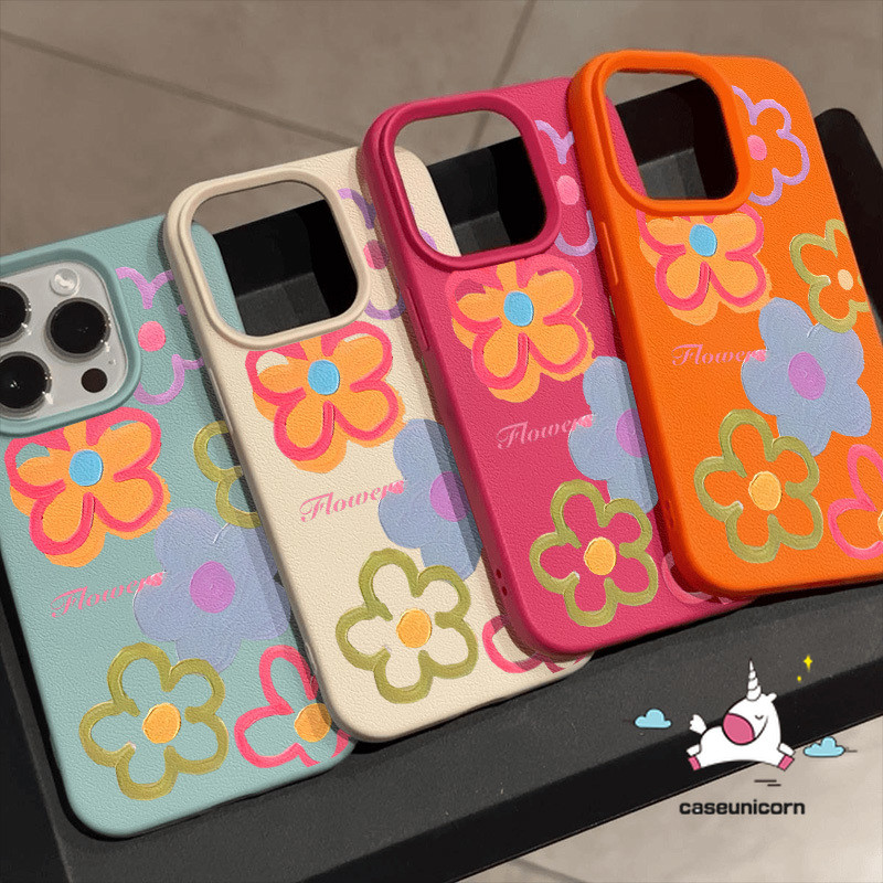 Ins Dopamine Cartoon Flowers Cute Colored Floral Painting Case ...