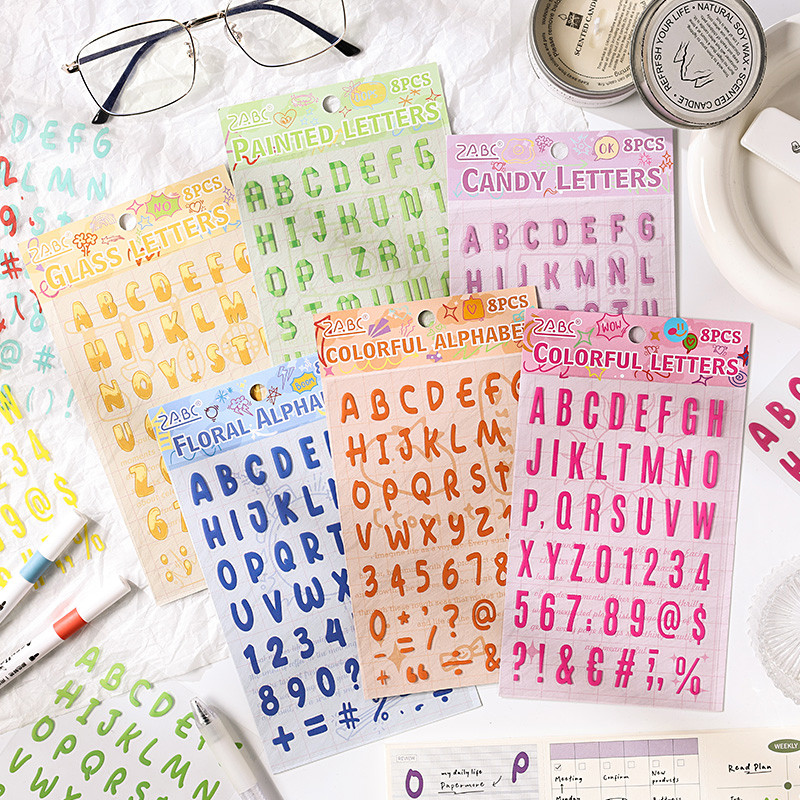 8 Sheets Colorful Rainbow Series Letter Stickers Scrapbook Journal ...