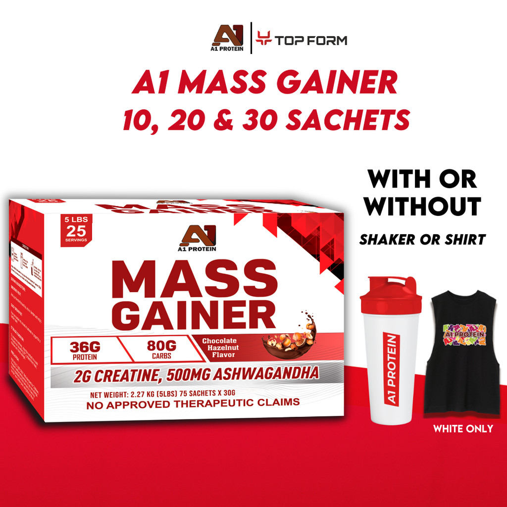 A1 Mass Gainer 10s, 20s and 30 Sachets With Shirt or Shaker (NO BOX ...