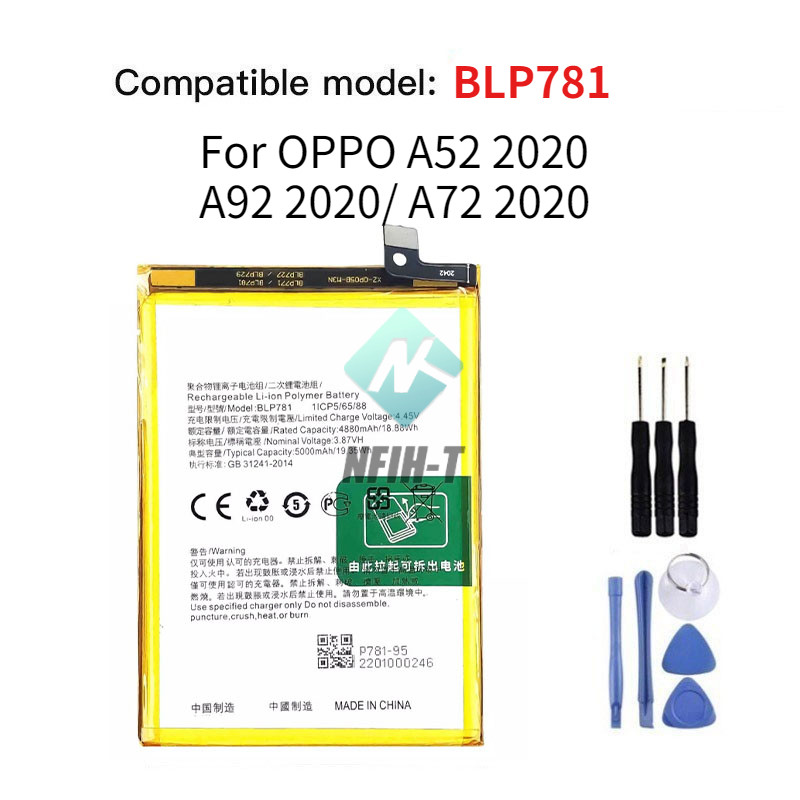 Battery For OPPO A52 2020 A92 2020 A72 2020 Battery Model BLP781 ...