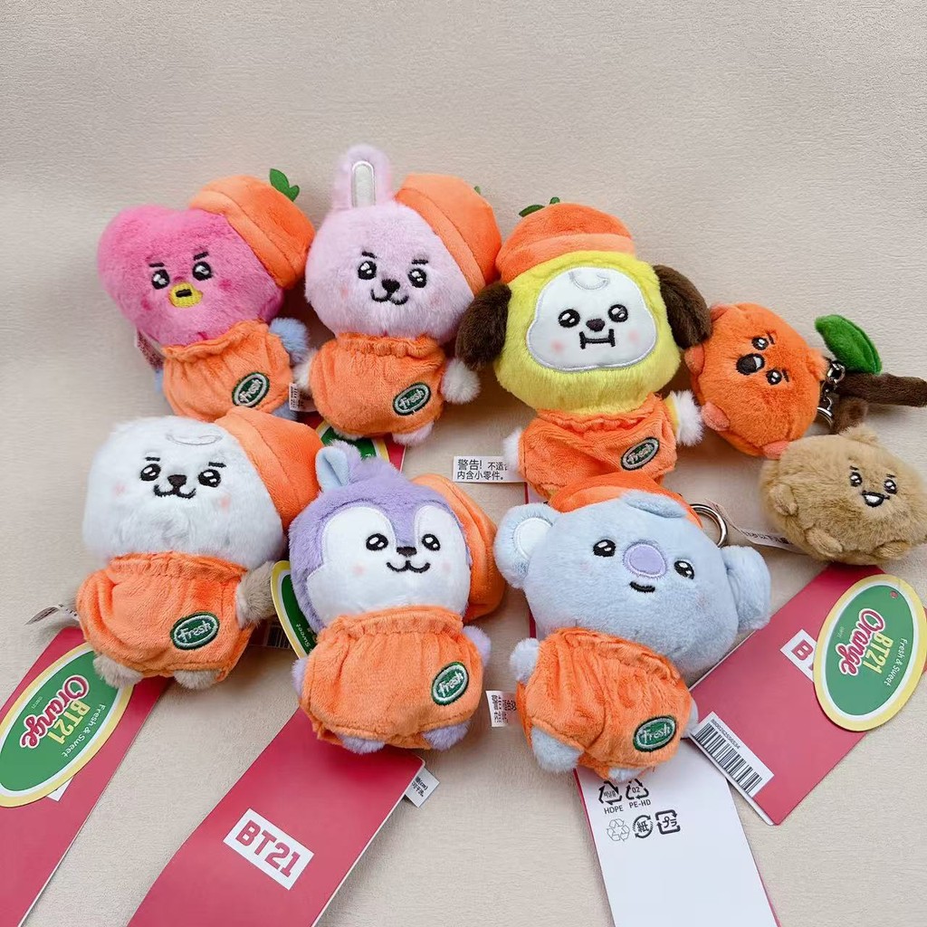 BTS BT21 Orange series Plush Doll Cooky Koya RJ Mini Plush Keychains Bag Pendant Kids Gift ...
