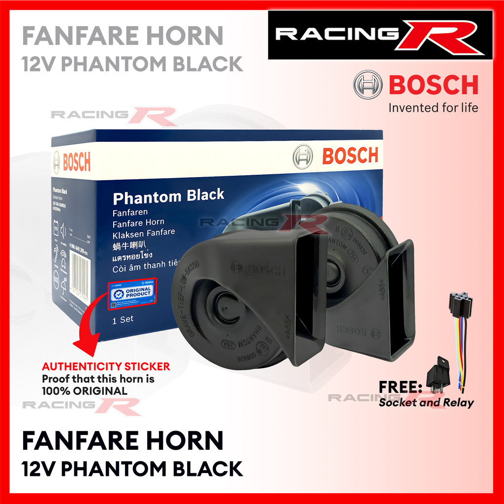 Bosch Fanfare Horn - Phantom Black 12V w/ FREE SOCKET & RELAY ( Car ...