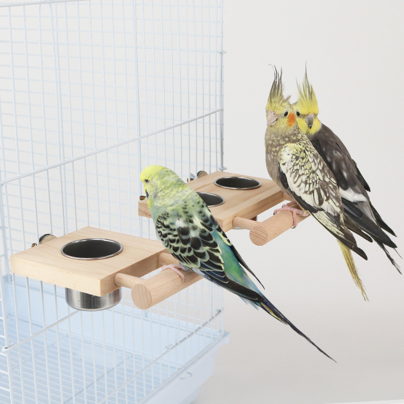 Stainless Steel Bird Food Cup Parrot Bird Food Box with Shelf Feeder ...