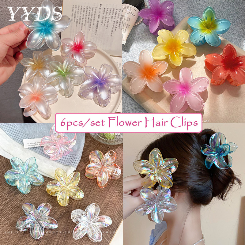 6pcs/set Flower Hair Clamp Set for Women Transparent Mermaid Hime ...