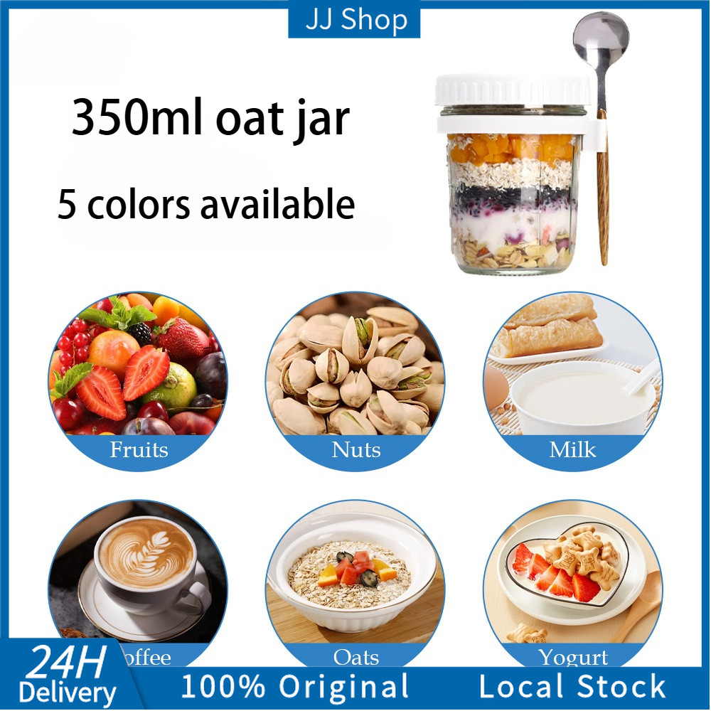 350ml Overnight Oats Jars With Lid And SpoonAirtight Oatmeal Cup Container With Measurement Mark ...