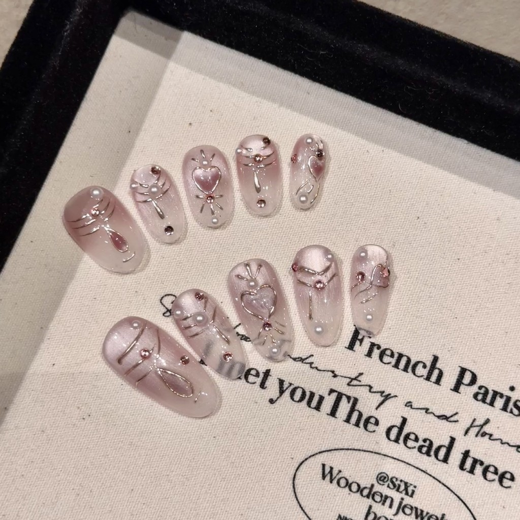 Full HANDMADE Artificial Nail Tsukino Usagi Pink Princess Fantasy Bow ...