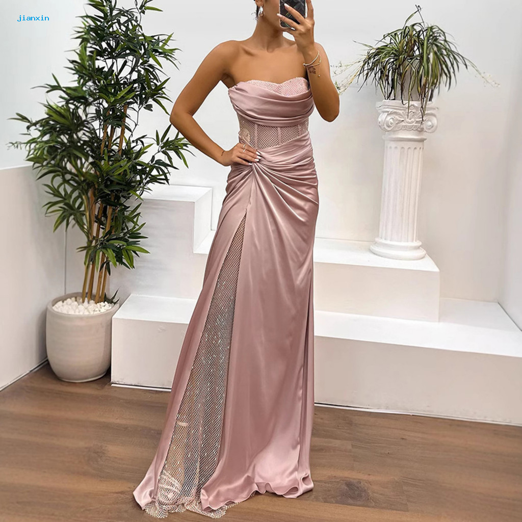 A Line Silhouette Dress Mesh Patchwork Dress Sparkling Off Shoulder 0953