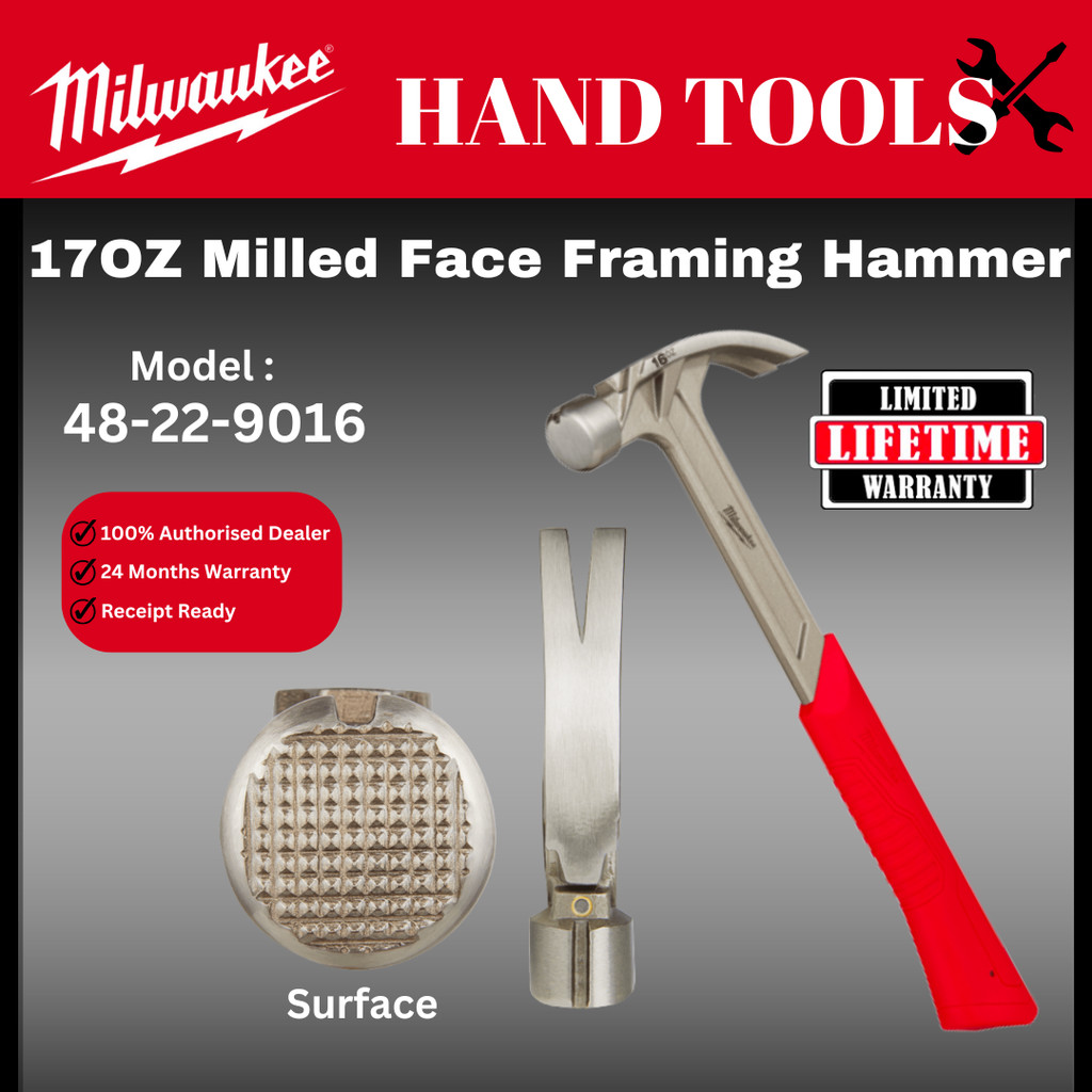 Milwaukee Hammer / 48-22-9016 / 17oz Milled Face Framing Hammer ...