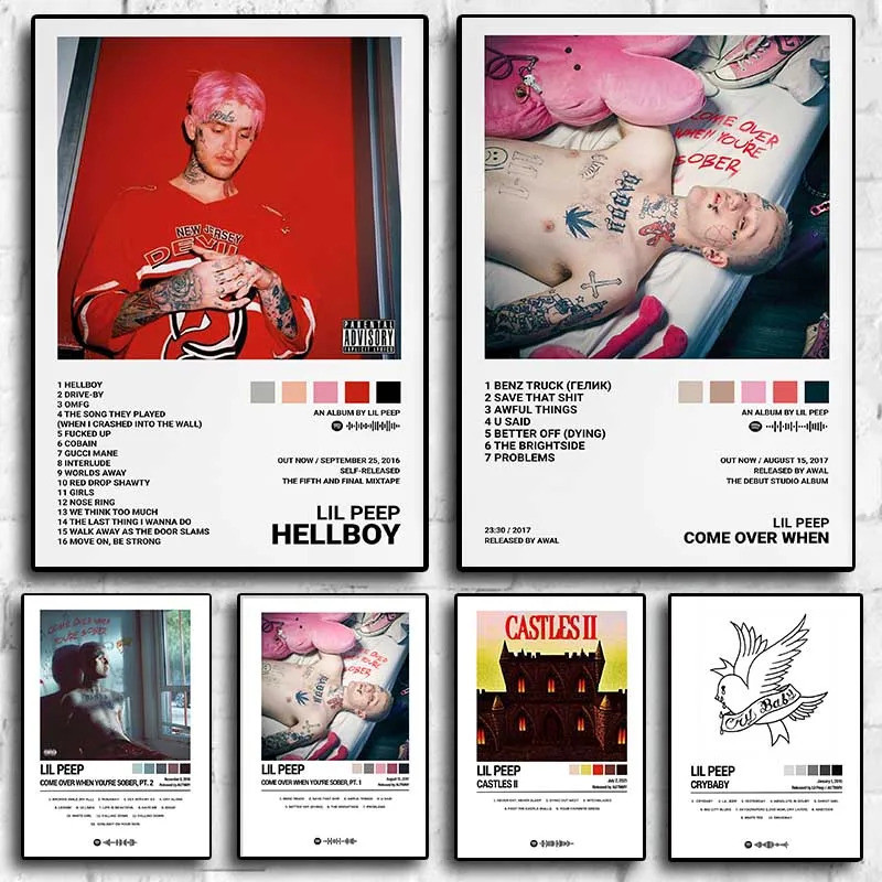 Hip Hop Rapper Lil Peep Poster Set Music Album Crybaby Live Forever ...