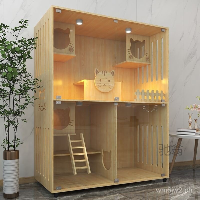 Foot f Cat Villa Household Solid Wood Cat Cage Cat Nest Upper and Lower ...