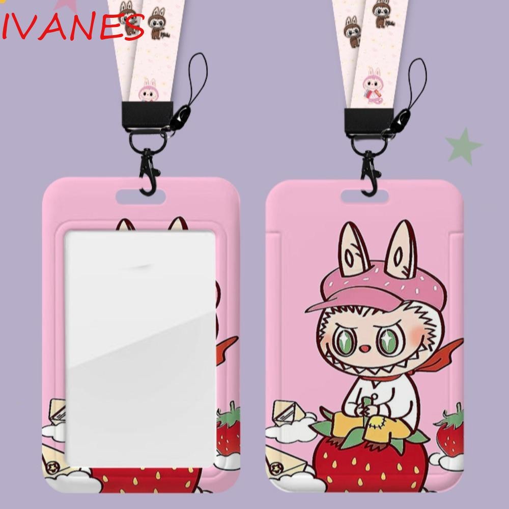 IVANES Labubu Card Holder, Cartoon Keychain Hanging Neck Card Case ...