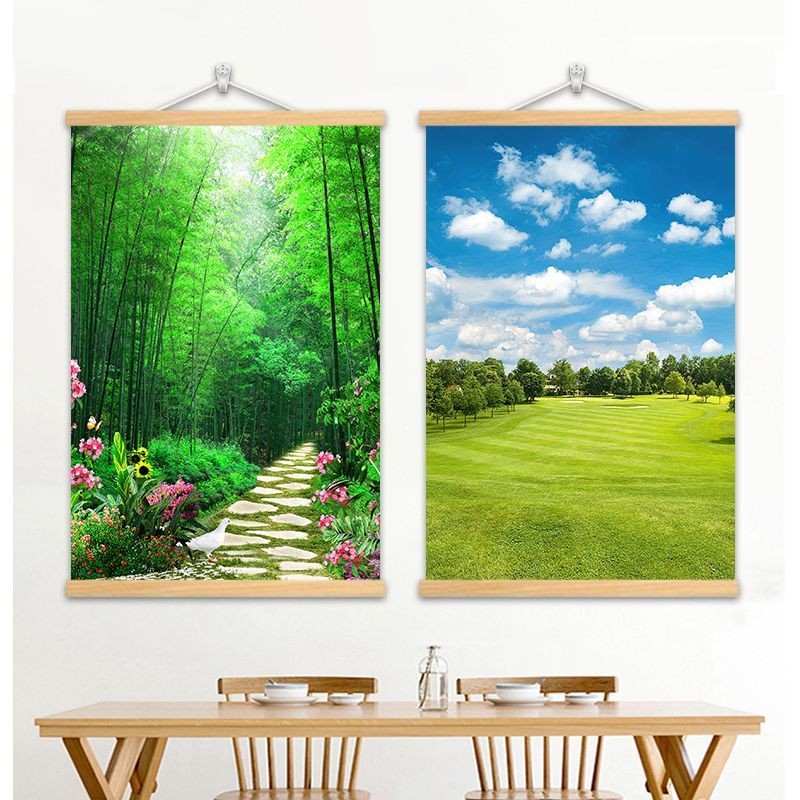 Nature Landscape Vertical Scroll Painting Forest Prairie Sea Beach ...