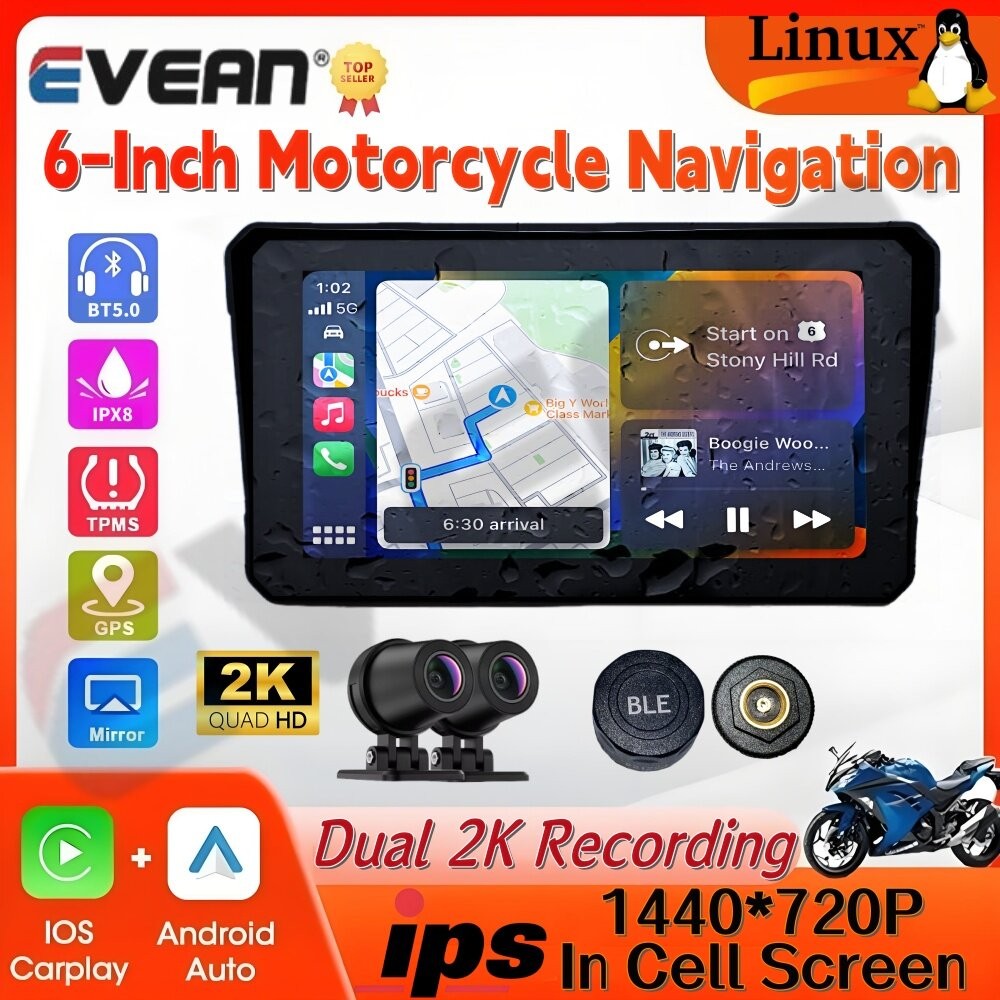 Dual 2K Motorcycle DVR｜IPX8 Waterproof + WiFi GPS｜Wireless CarPlay ...