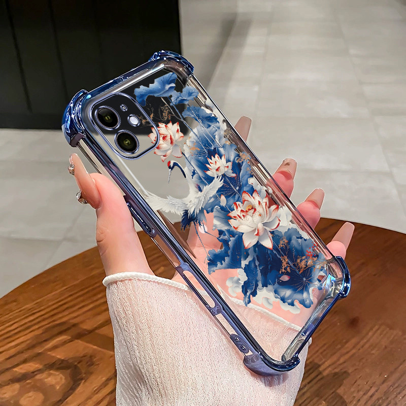 Blue lotus flower, transparent four corner anti drop phone case, super ...