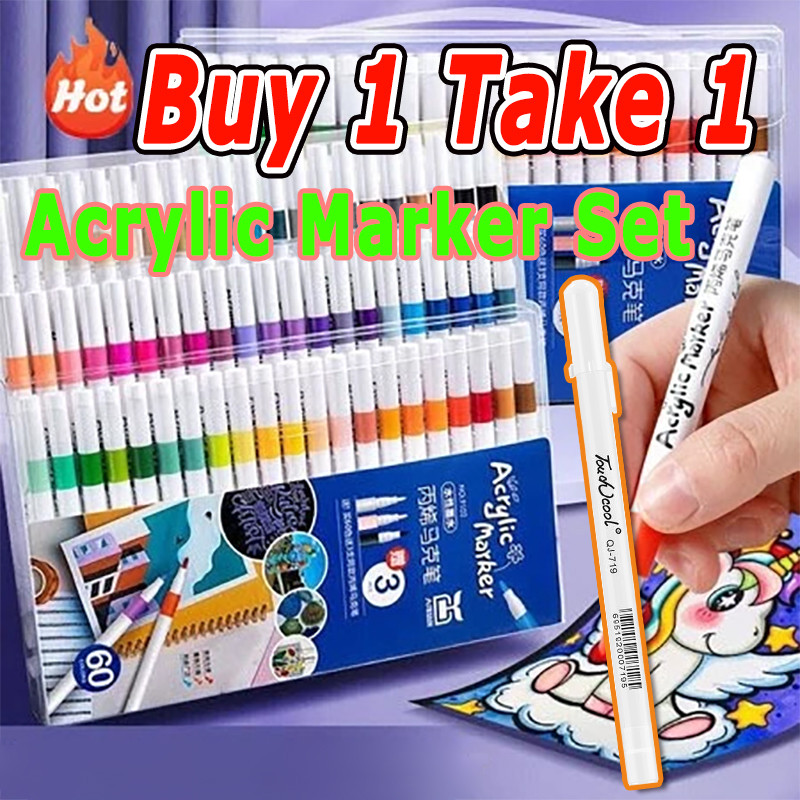 【Buy 1 Take 1】Acrylic Marker Pen Coloring Pen Highlight Acrylic Markers Set School&Office ...
