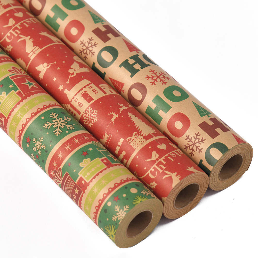 1pc 10m Christmas Wrapping Paper Roll - Vintage Red Brown Holiday Gift ...