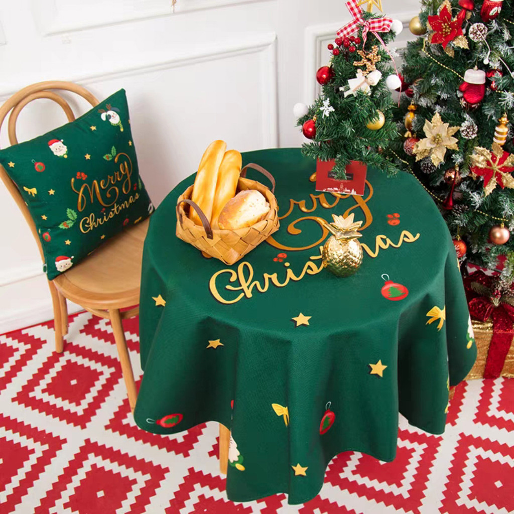 Christmas Round/Square Embroidered Table Cloth Waterproof and ...