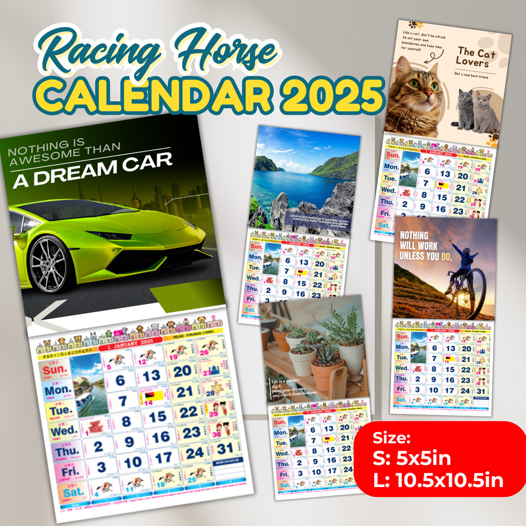 2025 racing horse wall calendar template modern design cat cars ...