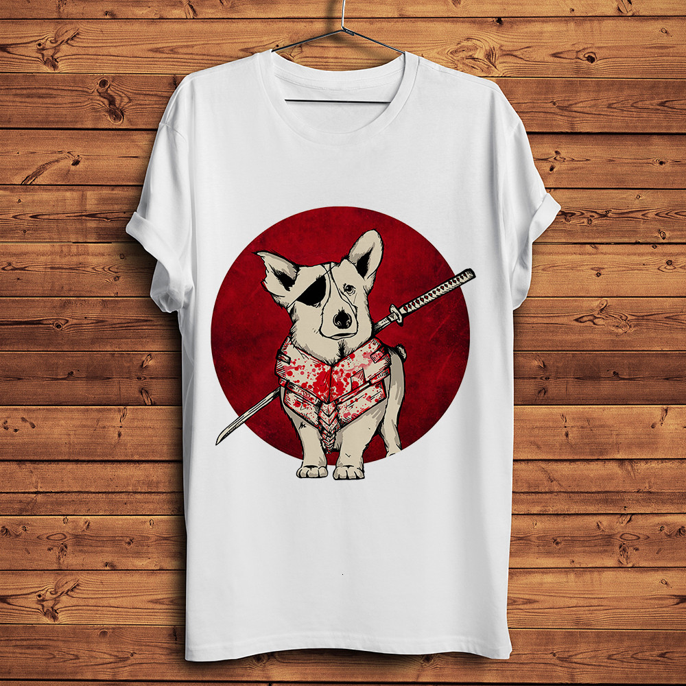Japan style cute Corgi dog ninja samurai funny t shirt men summer new ...
